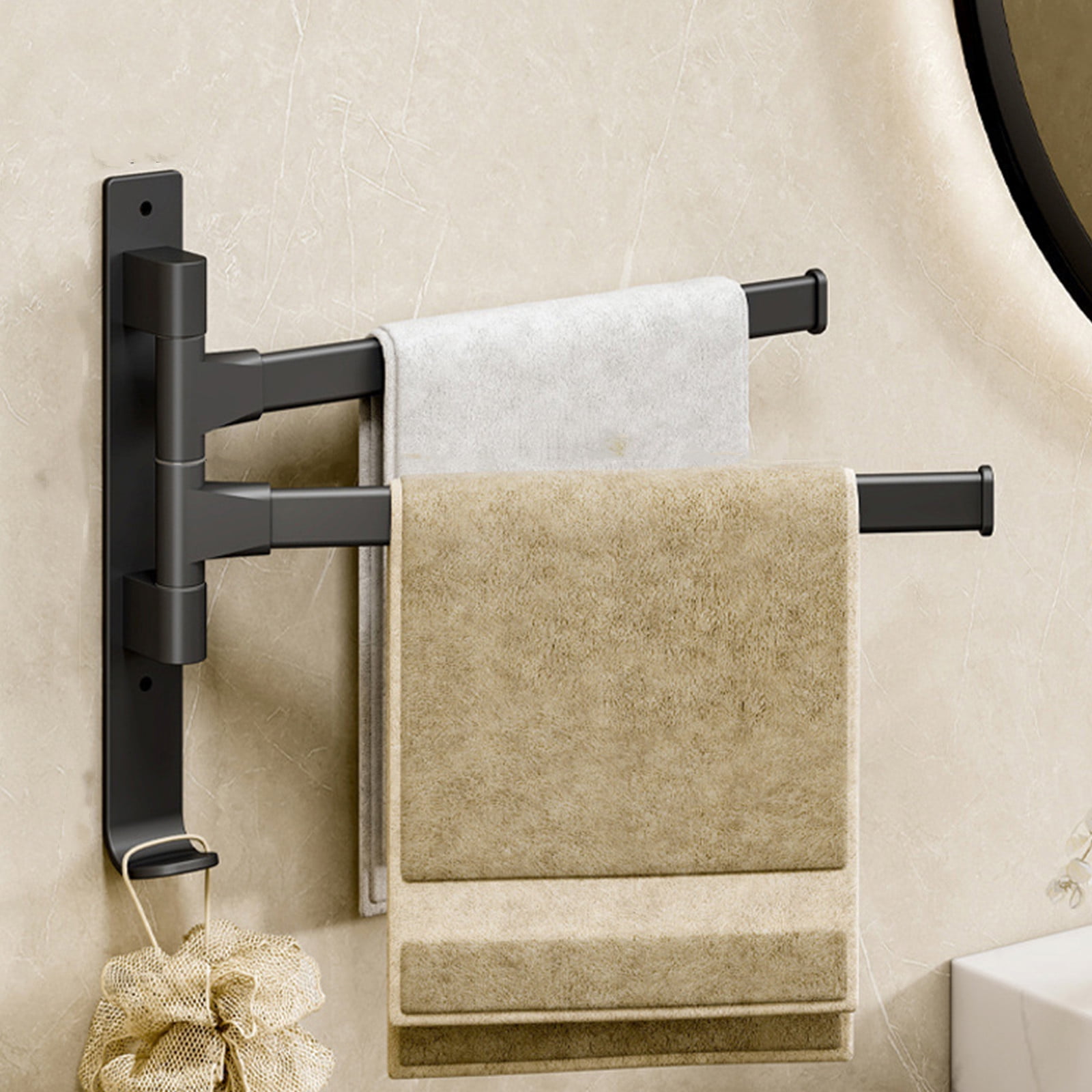 Cathoe Wall Mounted Swivel Towel Bar with Hanger for Bathroom,Black ...