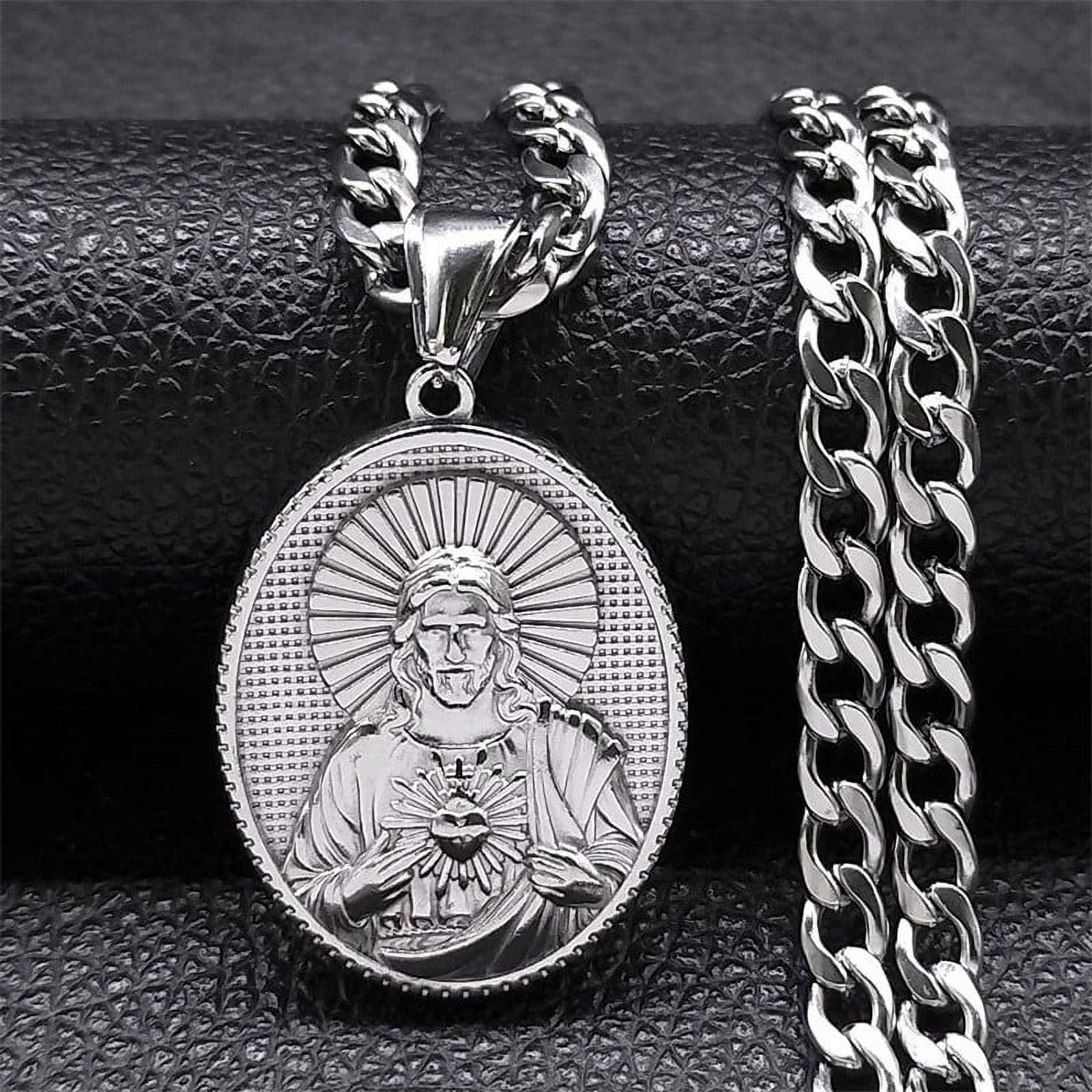 Catholic 14K White Gold Sacred Heart of Jesus Medal Necklace for Women ...