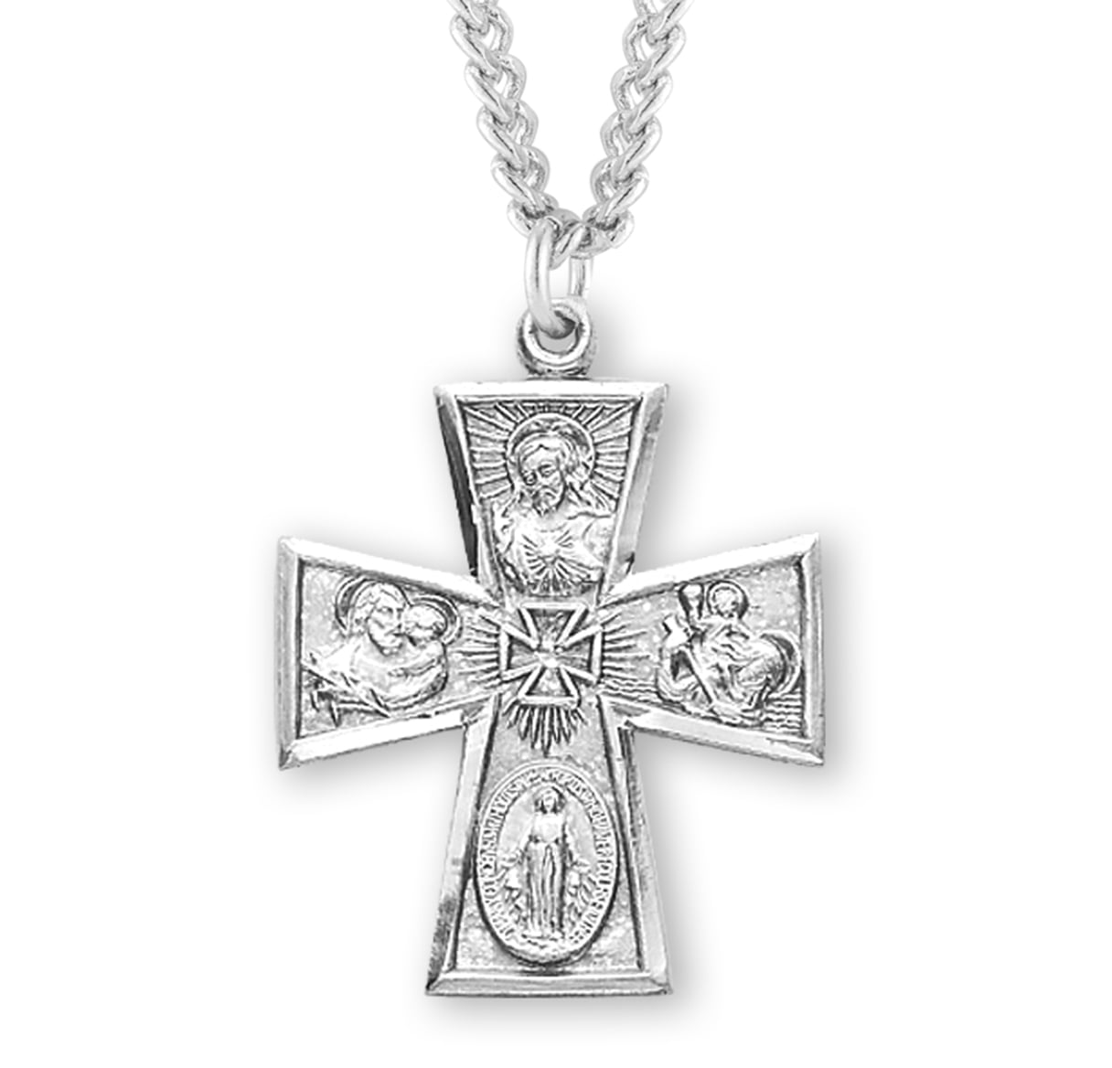 Catholic 4-Way Medal Cross Cruciform Pendant with Miraculous Medal, St ...