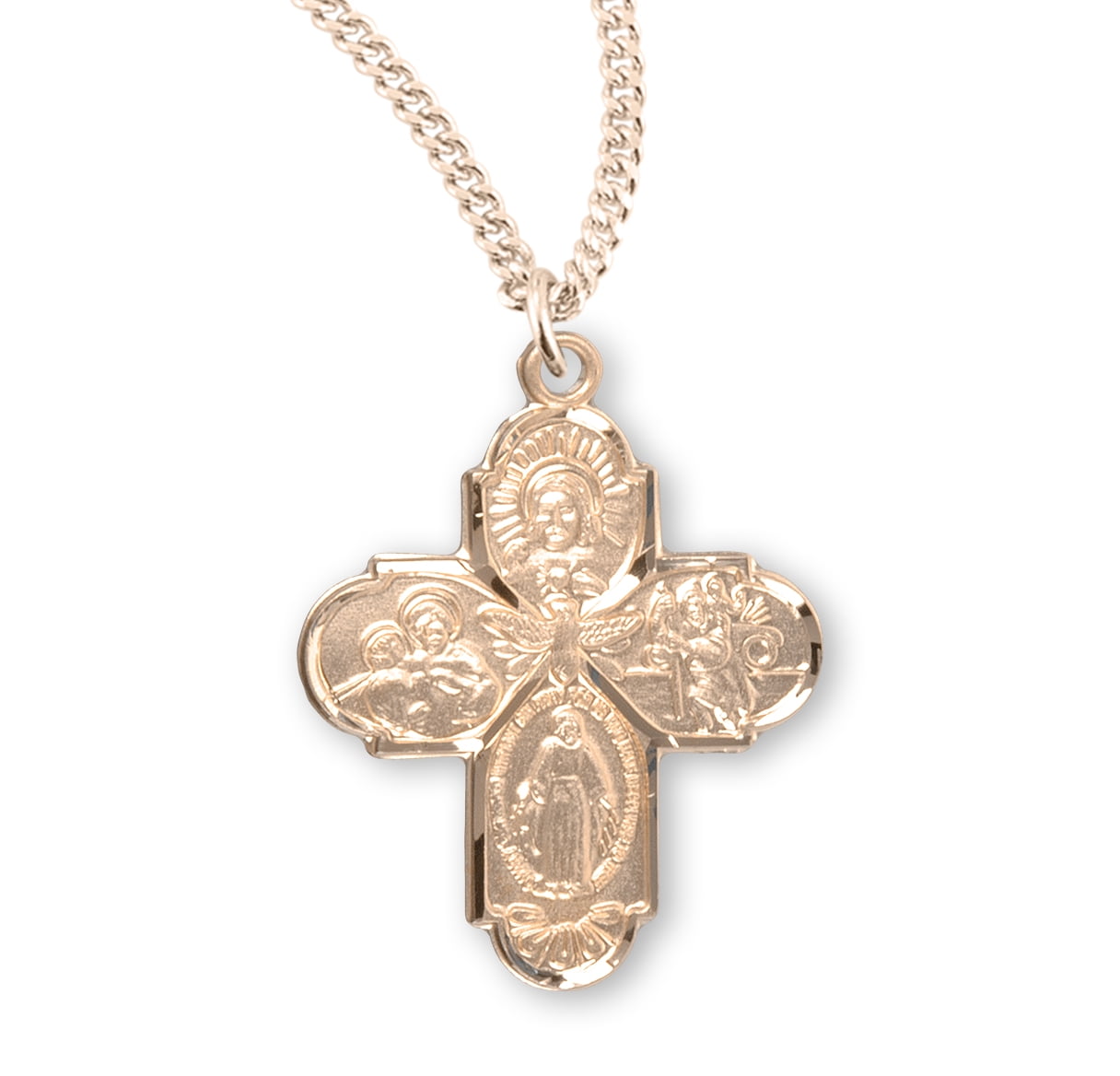 Catholic 4-Way Medal Cross Cruciform Pendant with Miraculous Medal, St ...