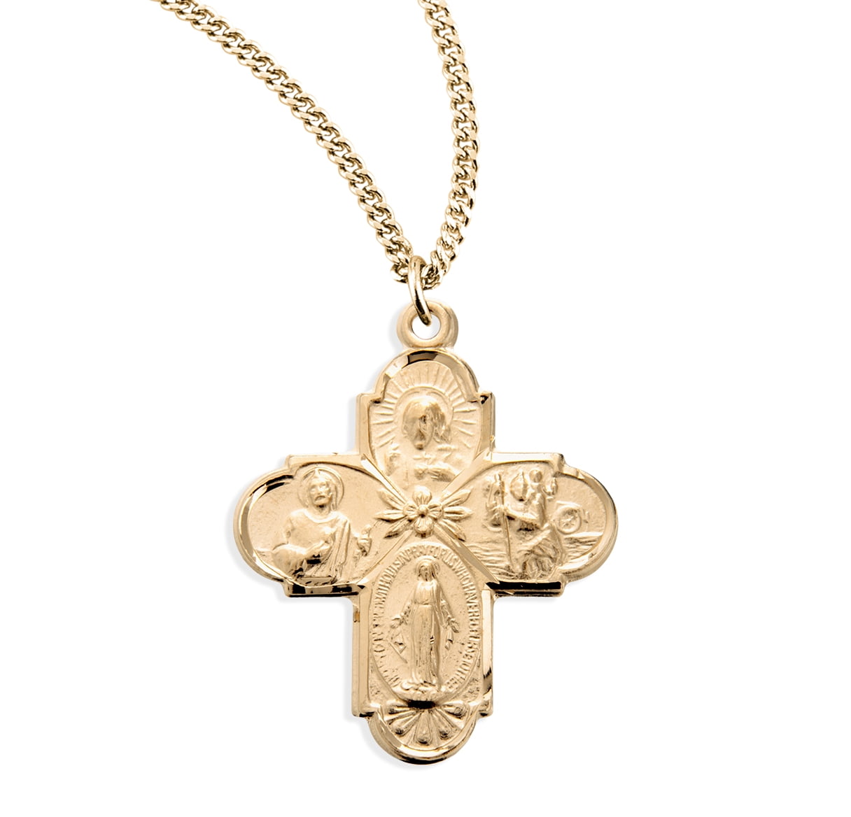 Catholic 4-Way Medal Cross Cruciform Pendant with Miraculous Medal, St ...