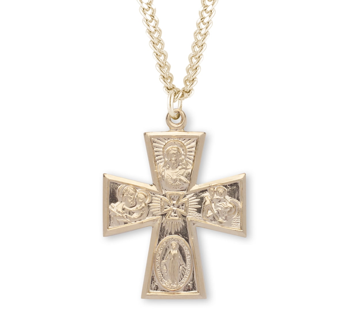 Catholic 4-Way Medal Cross Cruciform Pendant with Miraculous Medal, St ...