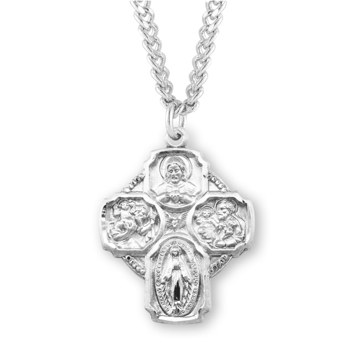 Catholic 4-Way Medal Cross Cruciform Pendant with Miraculous Medal, St ...