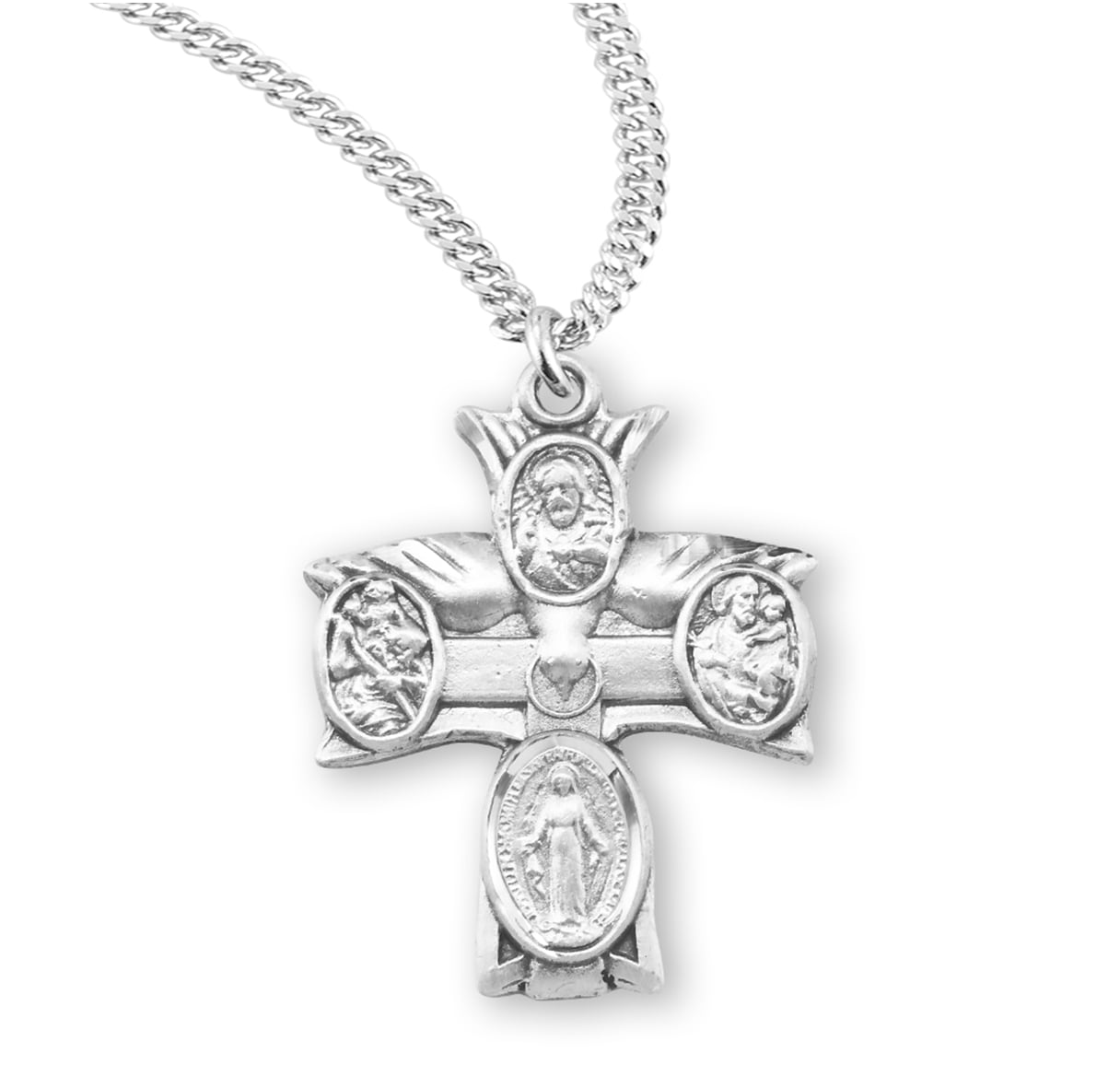 Catholic 4-Way Medal Cross Cruciform Pendant with Miraculous Medal, St ...