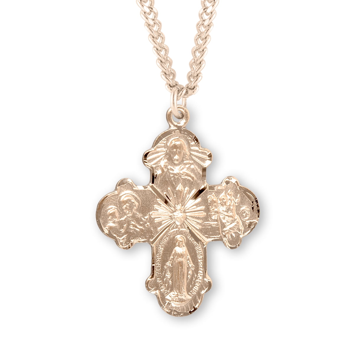 Catholic 4-Way Medal Cross Cruciform Pendant with Miraculous Medal, St ...