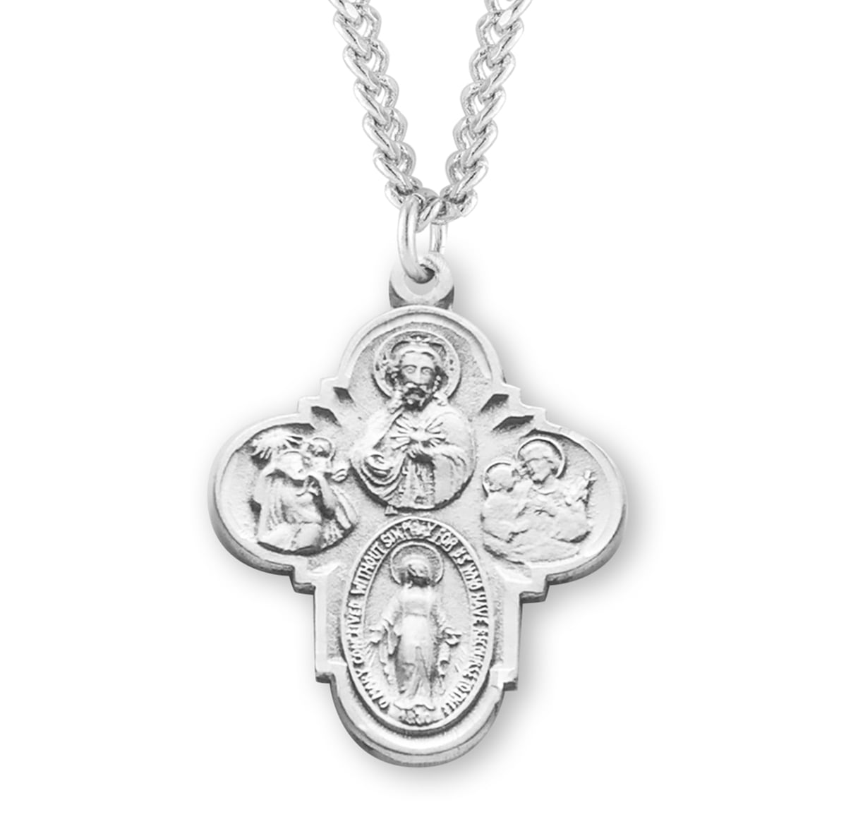 Catholic 4-Way Medal Cross Cruciform Pendant with Miraculous Medal, St ...