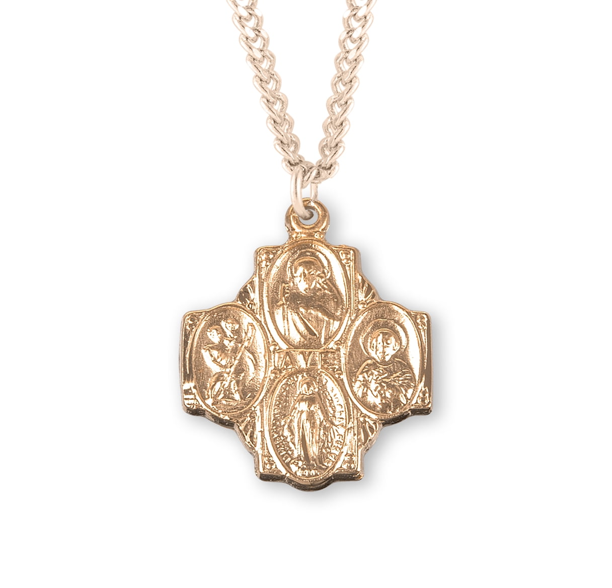 Catholic 4-Way Medal Cross Cruciform Pendant with Miraculous Medal, St ...