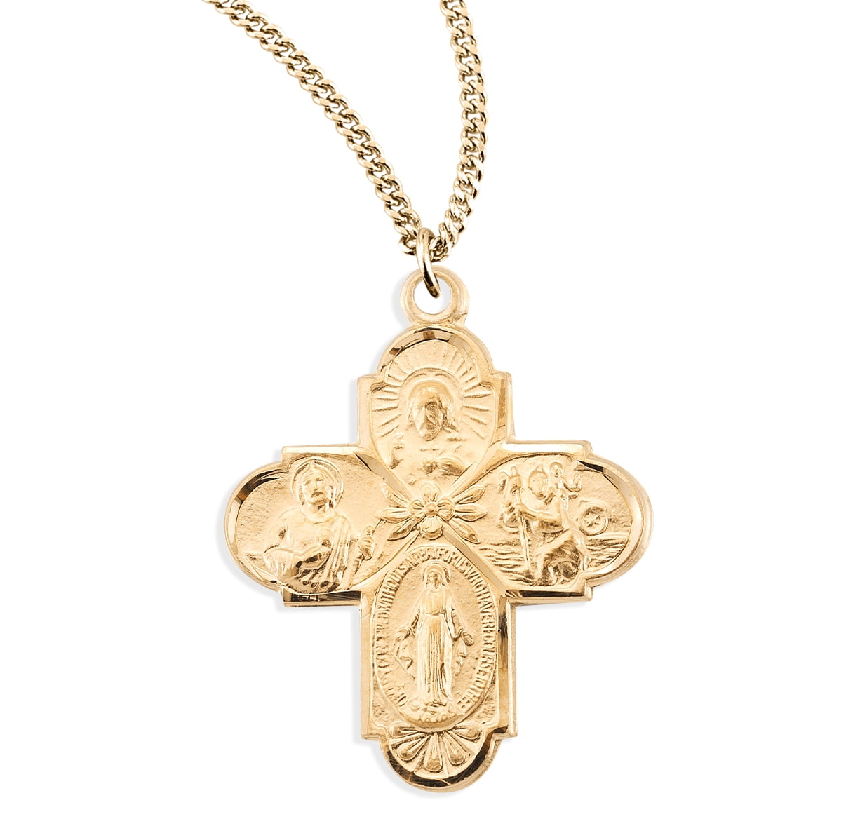 Catholic 4-Way Medal Cross Cruciform Pendant with Miraculous Medal, St ...