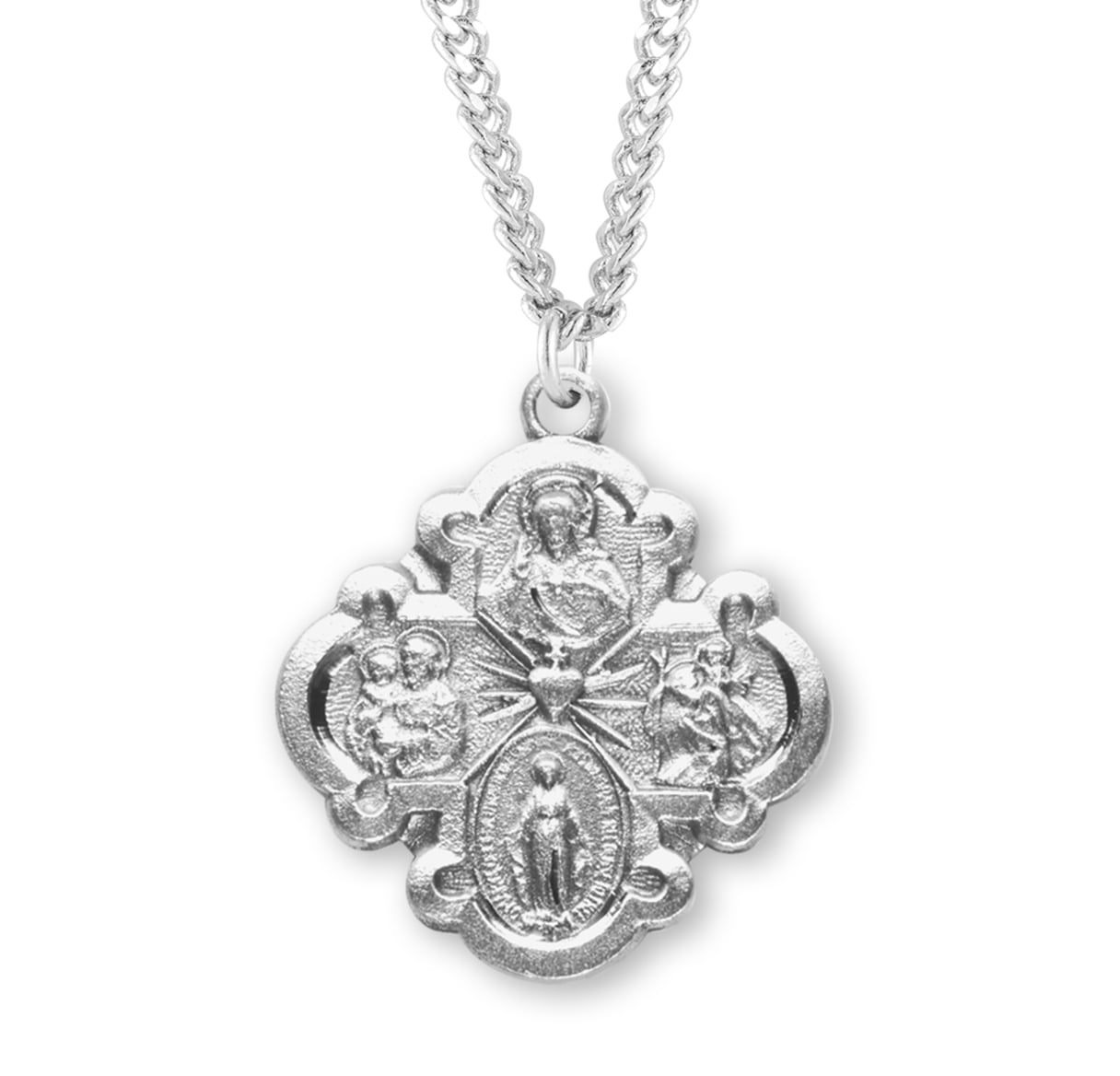 Catholic 4-Way Medal Cross Cruciform Pendant with Miraculous Medal, St ...