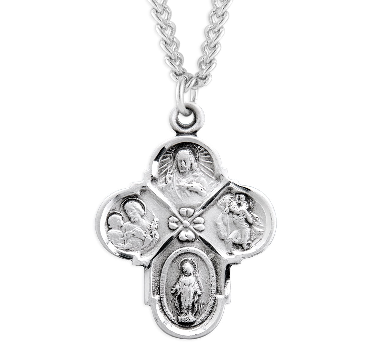 Catholic 4-Way Medal Cross Cruciform Pendant with Miraculous Medal, St ...