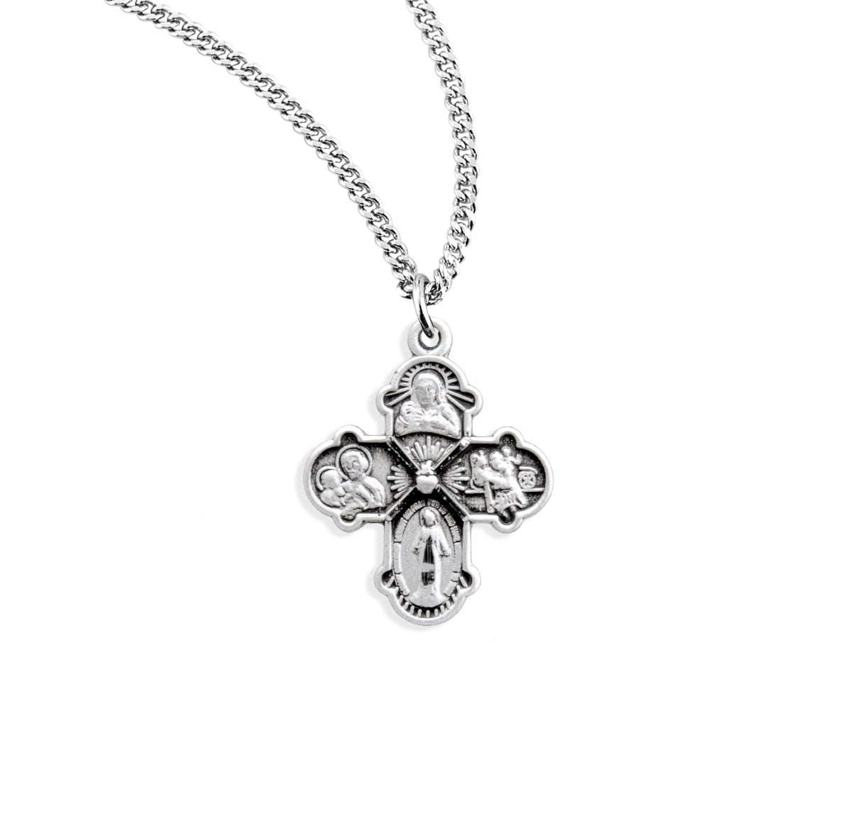 Catholic 4-Way Medal Cross Cruciform Pendant with Miraculous Medal, St ...