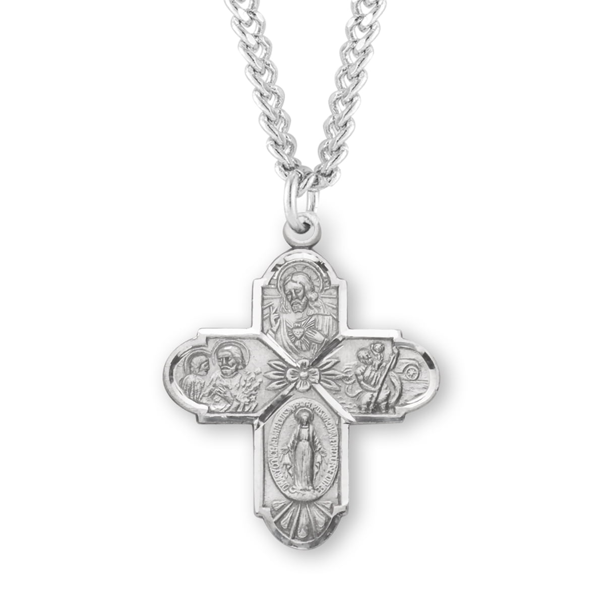 Catholic 4-Way Medal Cross Cruciform Pendant with Miraculous Medal, St ...