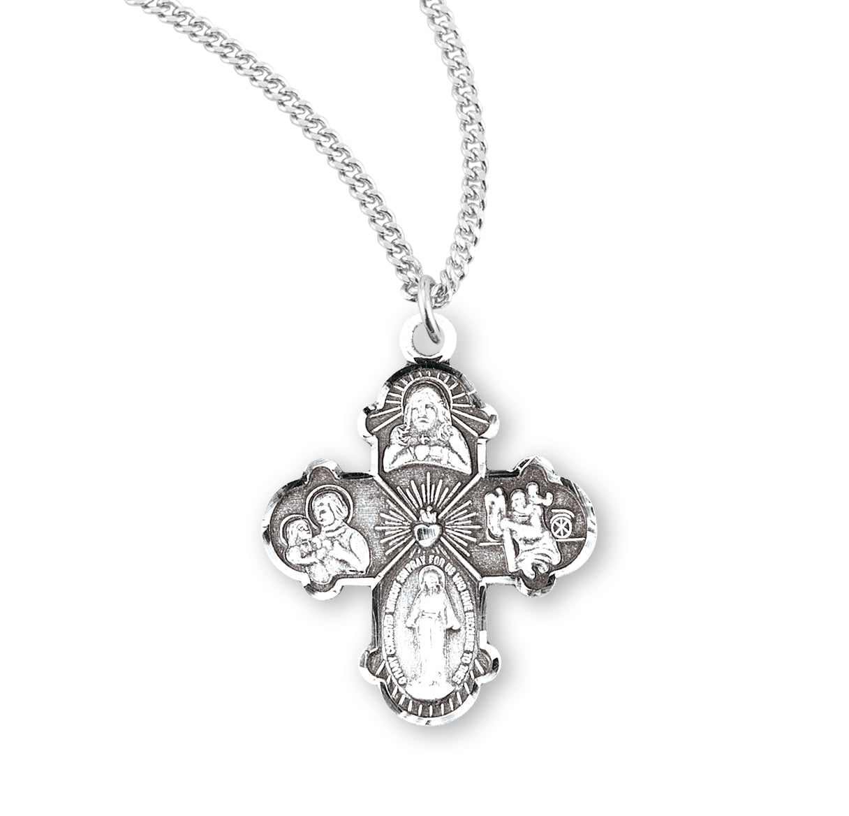 Catholic 4-Way Medal Cross Cruciform Pendant with Miraculous Medal, St ...