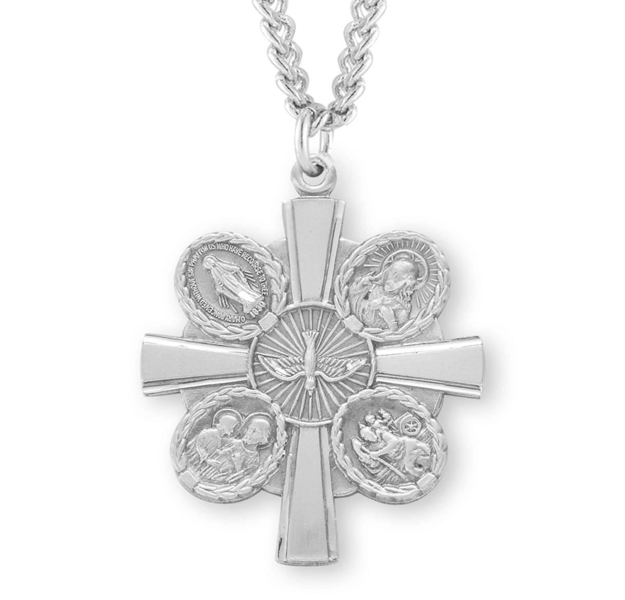 Catholic 4-Way Medal Cross Cruciform Pendant with Miraculous Medal, St ...