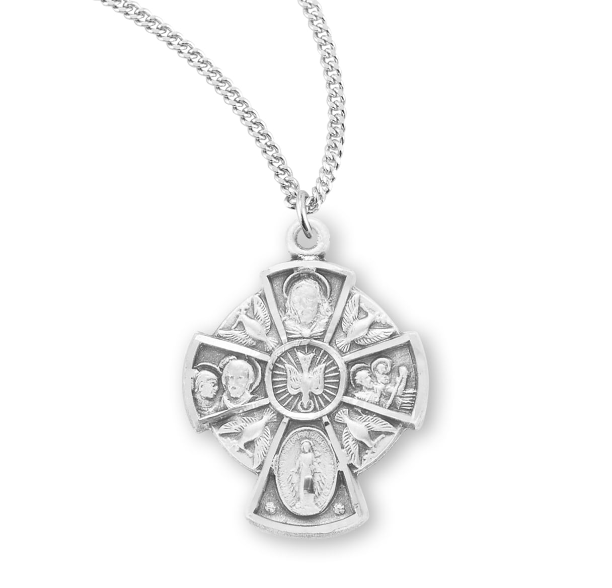Catholic 4-Way Medal Cross Cruciform Pendant with Miraculous Medal, St ...
