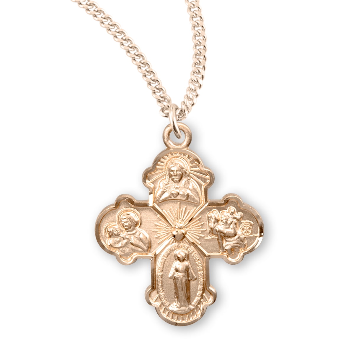 Catholic 4-Way Medal Cross Cruciform Pendant with Miraculous Medal, St ...