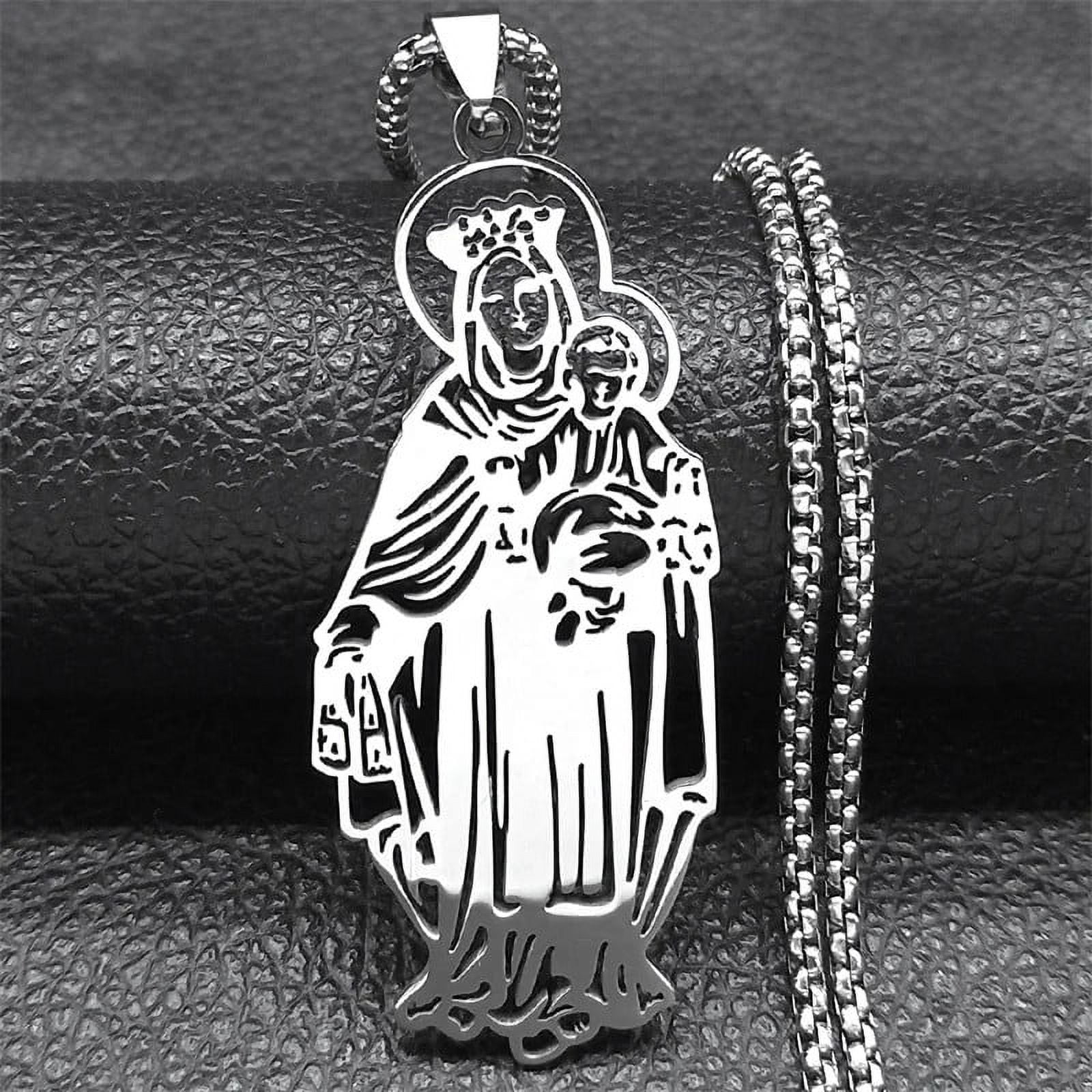 Catholic Christ Virgin Mary Jesus Necklace for Women Men 14K White Gold ...