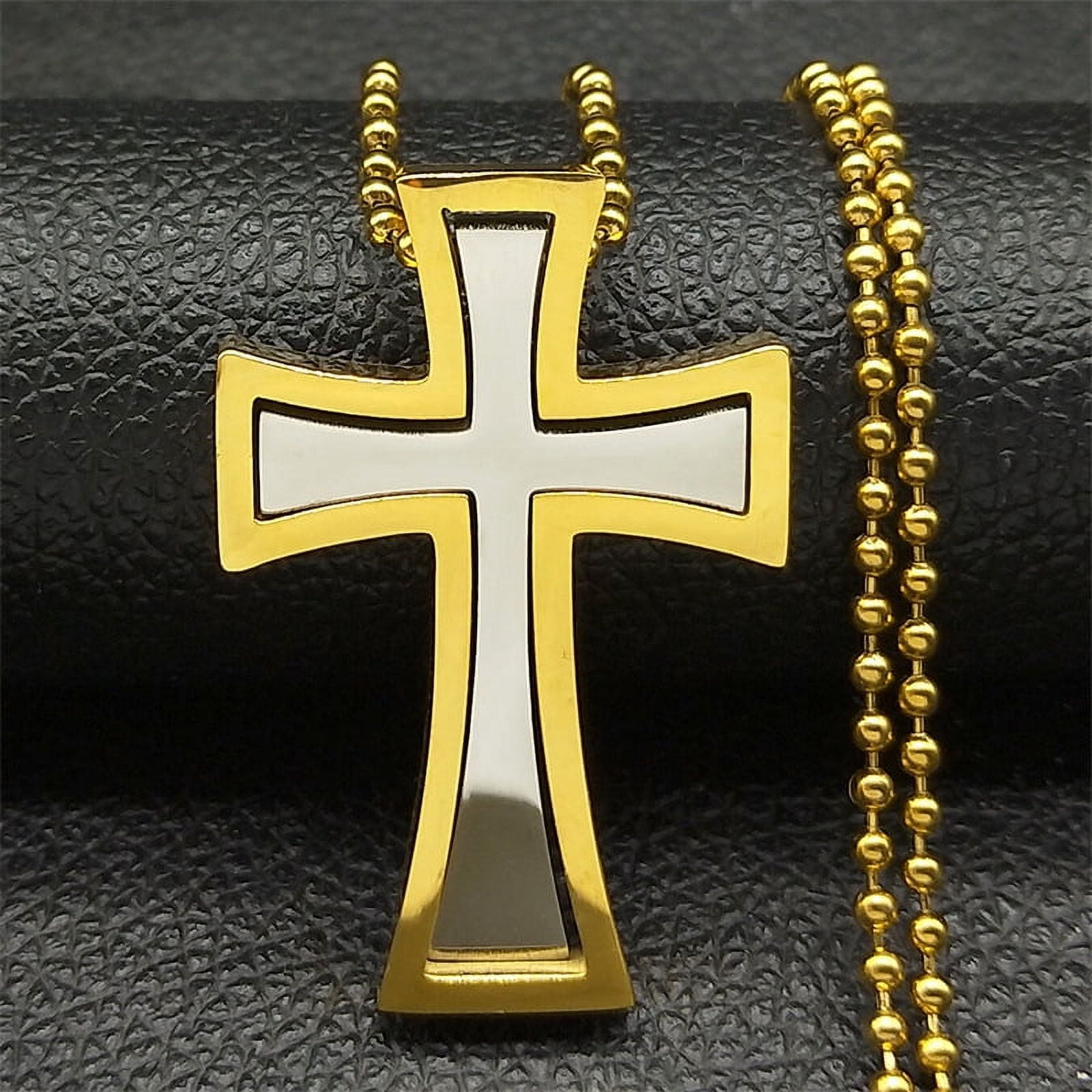Catholic Cross 14K Yellow Gold Jesus Christ Amulet Pendant Necklace Men ...