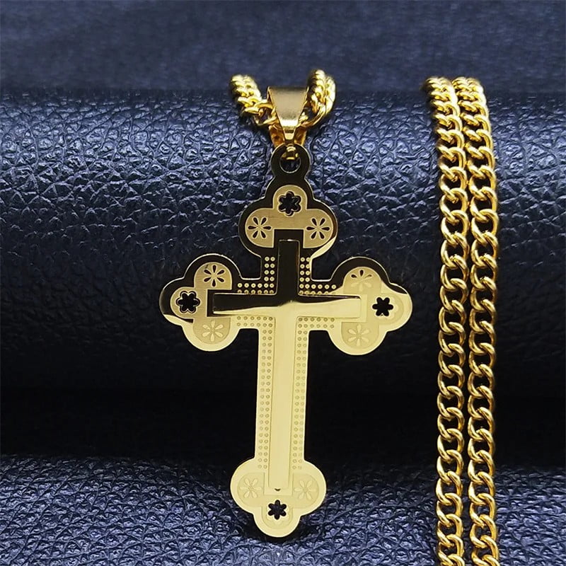Catholic Cross 14K Yellow Gold Long Necklace for Men/Women Necklaces ...