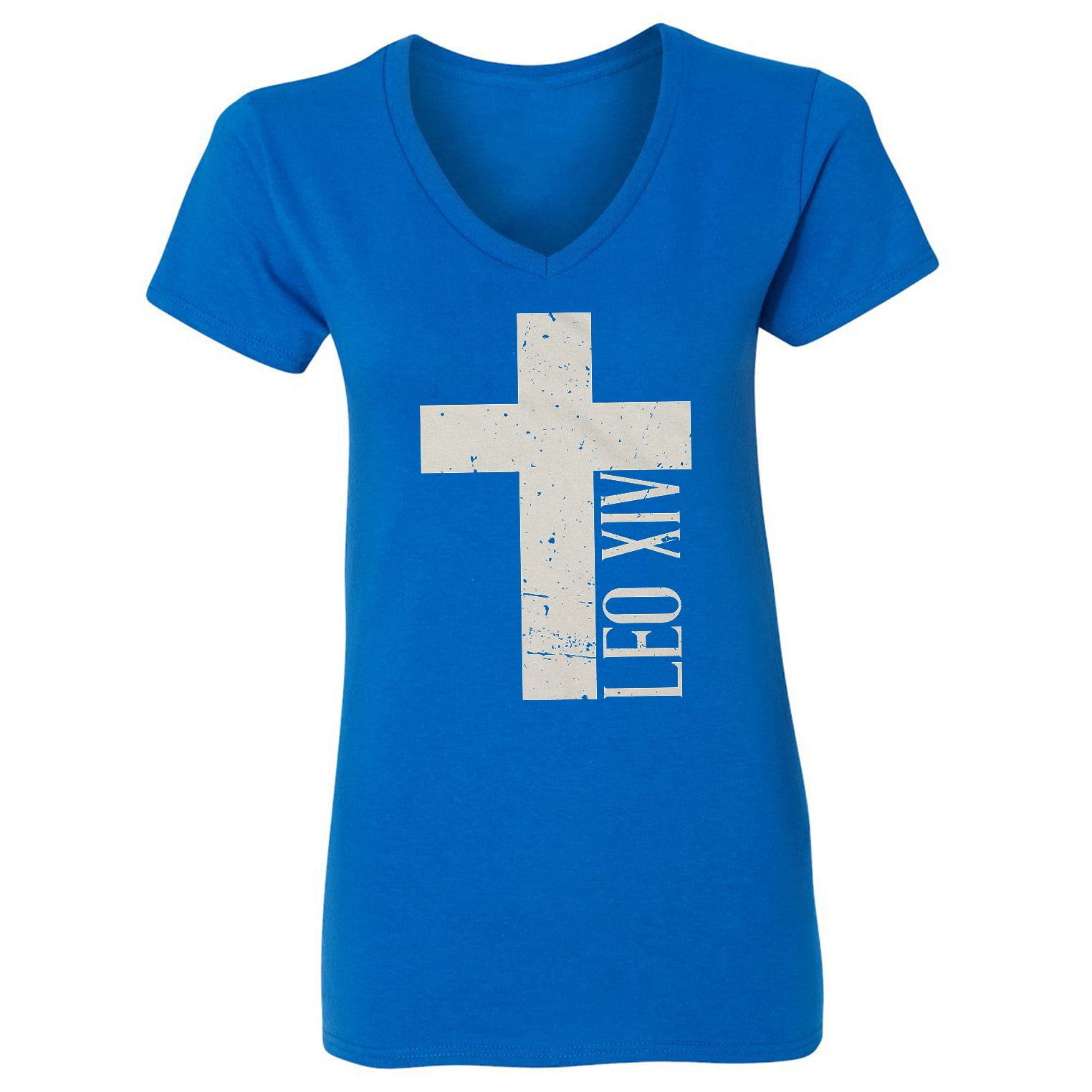 Catholic Cross – Pope Leo XIV First American Pope Ladies' V-Neck Tshirt (Royal, Medium ...
