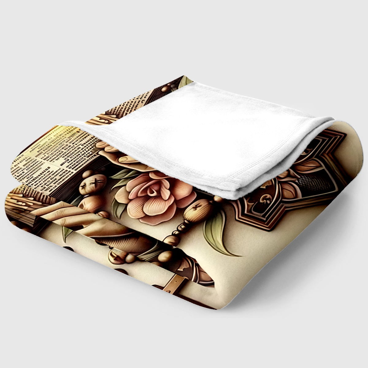 Catholic Flannel Throw Blanket with Rosary & Cross Design - Extra Large ...