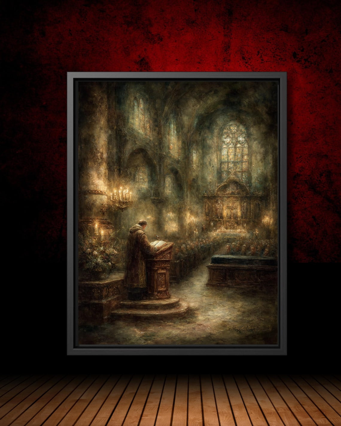 Catholic Funeral Mass Wall Art Gothic Priest At Pulpit With Coffin ...
