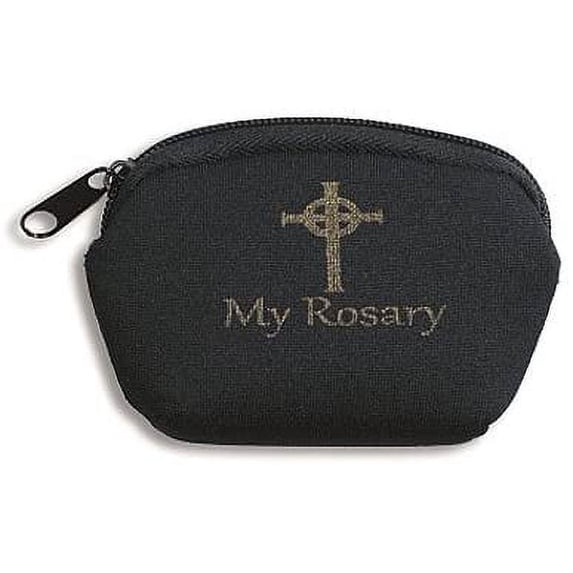 "Catholic Gift Black""My Rosary"" Zippered Pouch Case with Stamped Gold ...