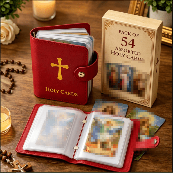 Catholic Holy Card Holder Book with 54 Prayer Cards, Faux Leather ...