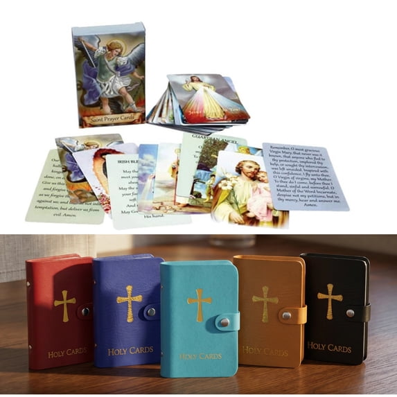 Catholic Holy Card Holder, Faux Leather Prayer Card Album with Cross ...