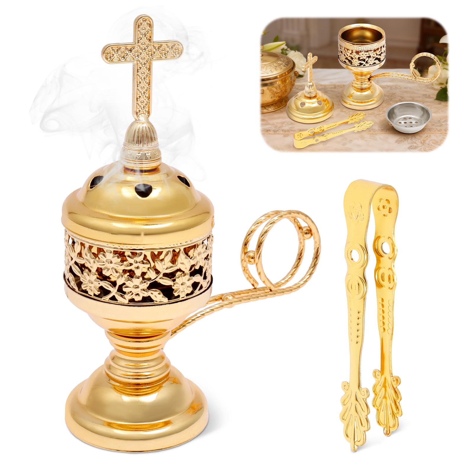 Catholic Incense Burner with Tong Charcoal Polished Metal Brass Censer ...