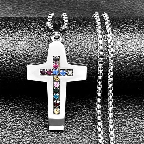Catholic Jesus Cross 14K Yellow Gold Necklace Saint Benedict Crystal ...