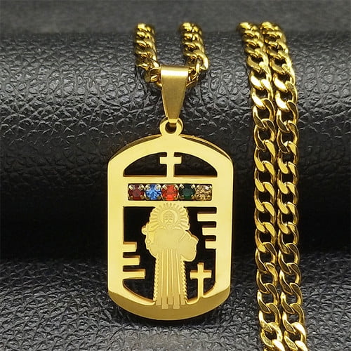 Catholic Jesus Cross 14K Yellow Gold Necklace Saint Benedict Crystal ...