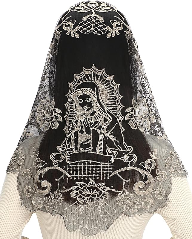 Catholic Lace Mantilla Veil - Marian Apparitions Embroidery Spanish ...