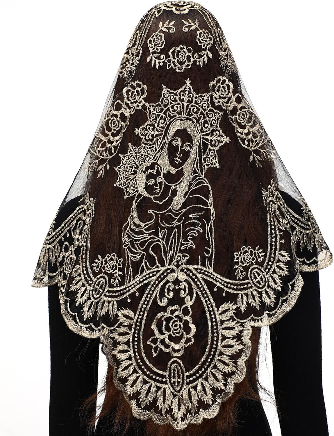 Catholic Lace Mantilla Veil - Marian Apparitions Embroidery Spanish ...