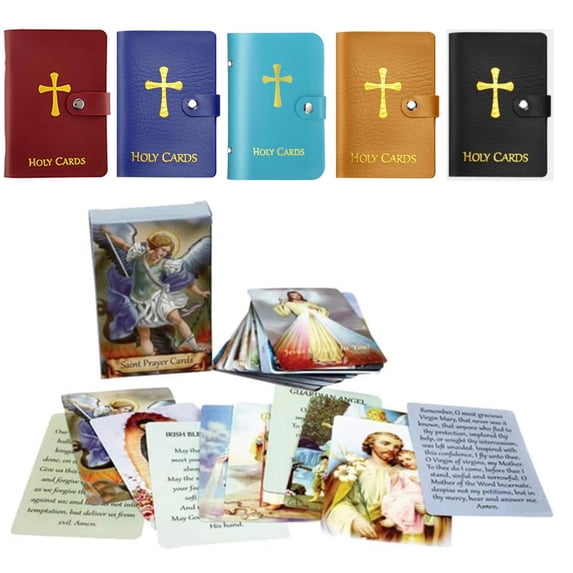Catholic Prayer Card Organizer, Faux Leather Snap Case with 54 Assorted ...