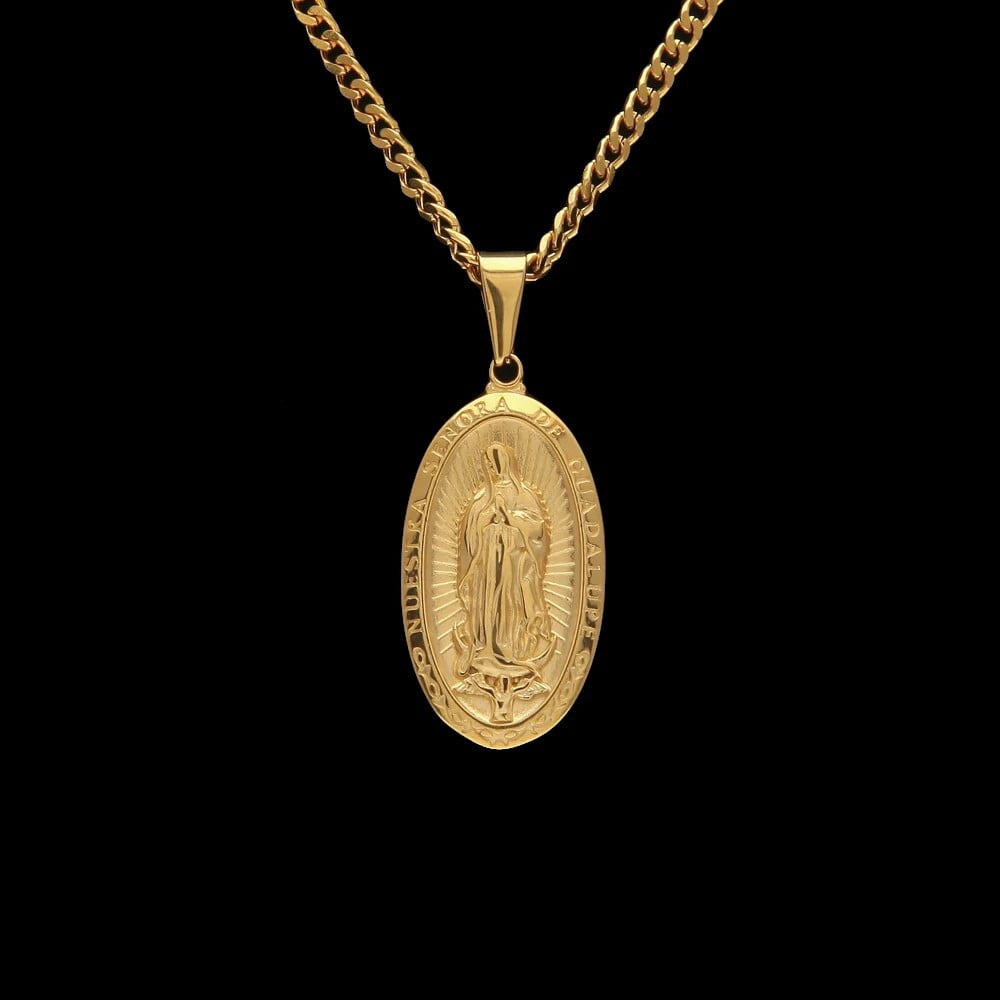 Catholic Religious Virgin Mary Necklace Pendant 14K Yellow Gold Cross ...