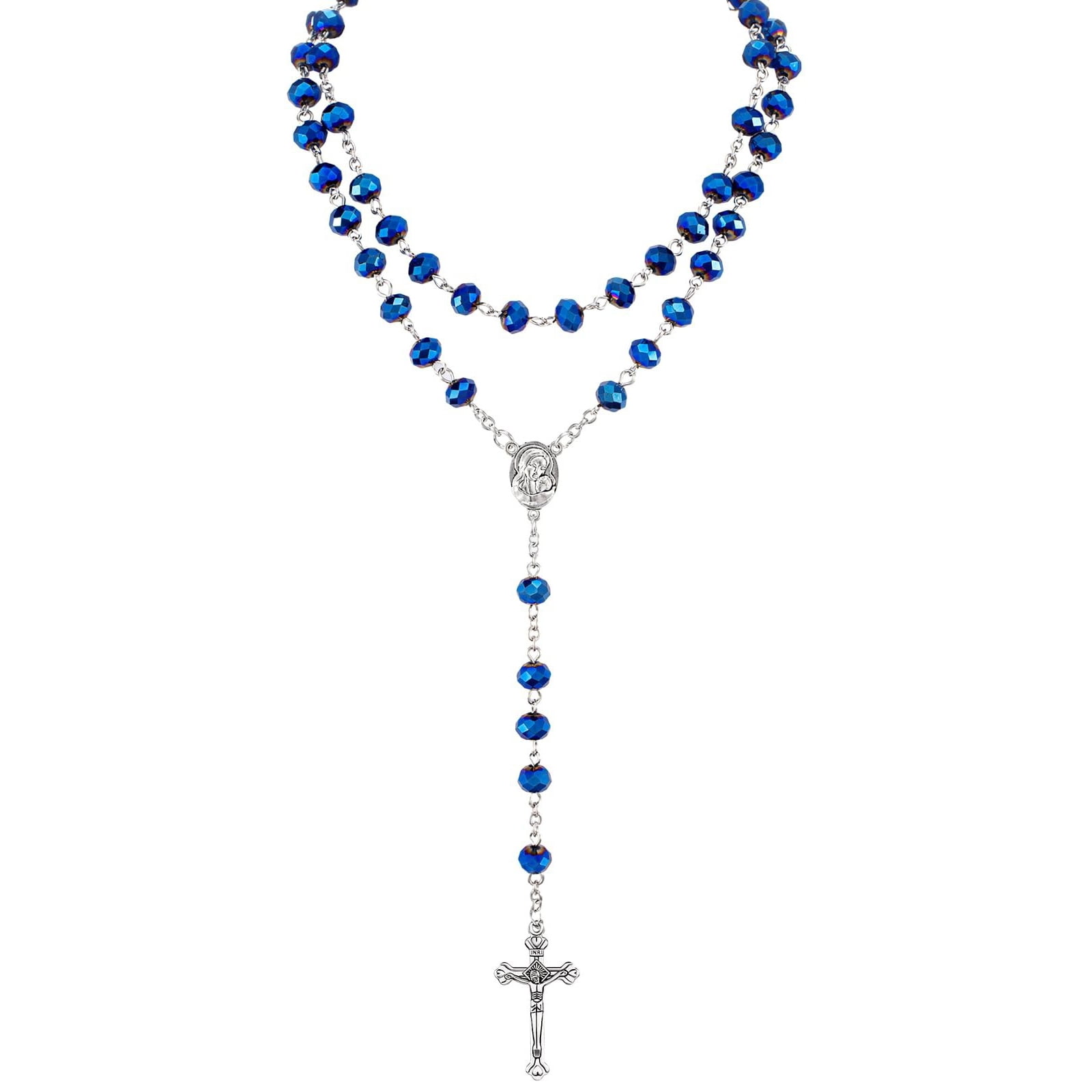 Catholic Rosary Crystal Beaded Necklace Miracles Medals Crosses ...