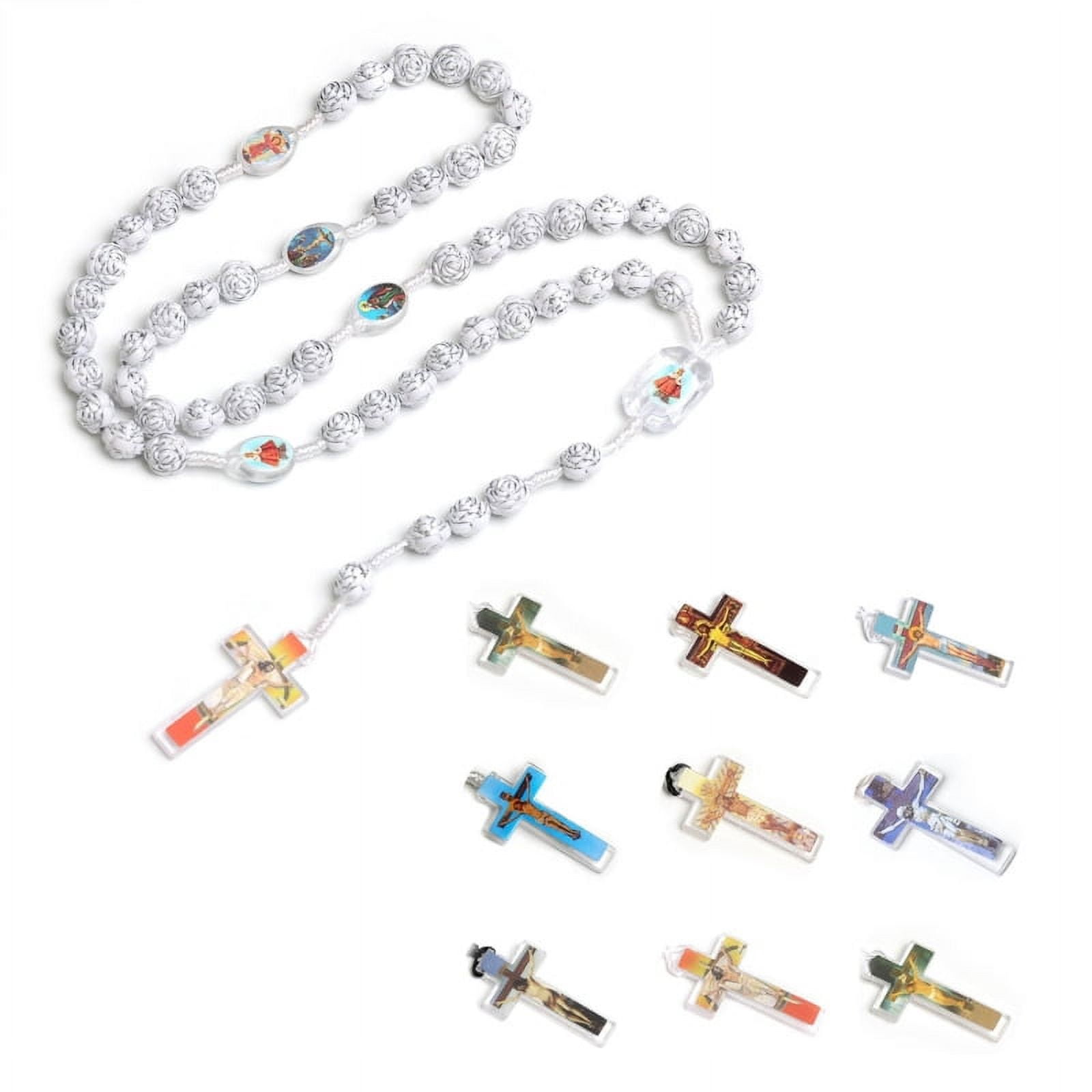 Catholic Rose Beads Rosary Necklaces Blessing Rosaries Cross Prayer ...