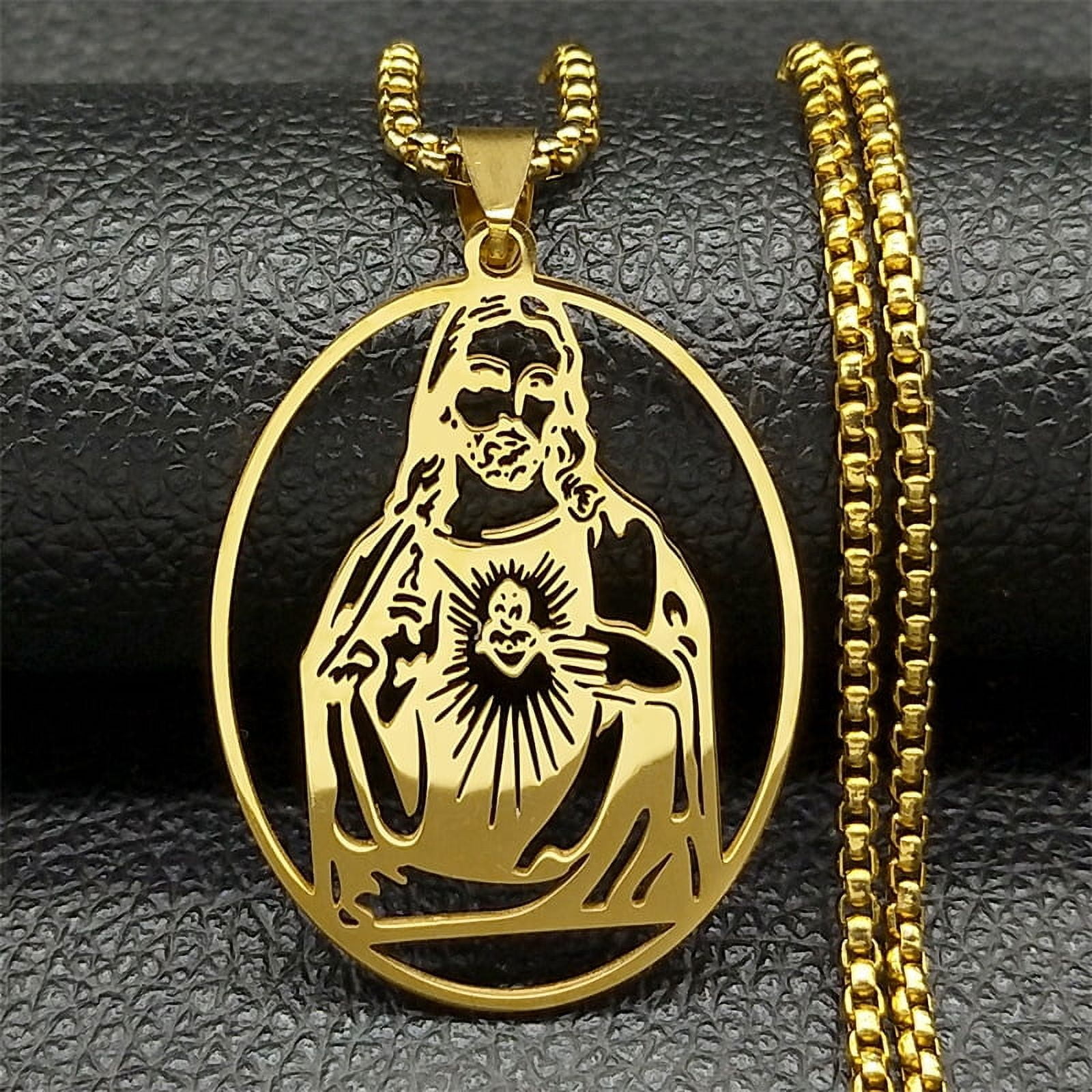 Catholic Sacred Heart Of Jesus 14K Yellow Gold Necklace for Men Women ...