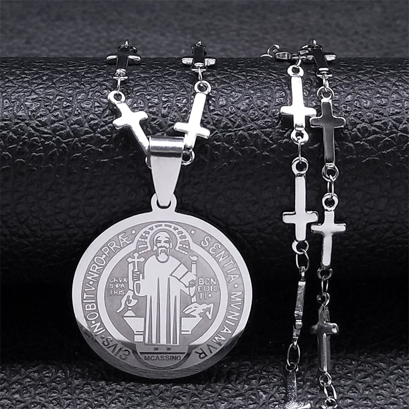 Catholic Saint Benedict Medal 14K White Gold Necklace for Women Men ...