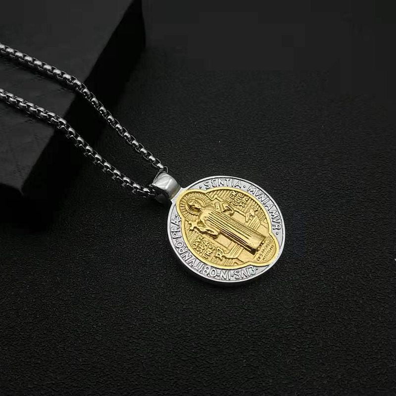 Catholic Saint Benedict Medallion Pendant Necklace 14K Yellow Gold San ...