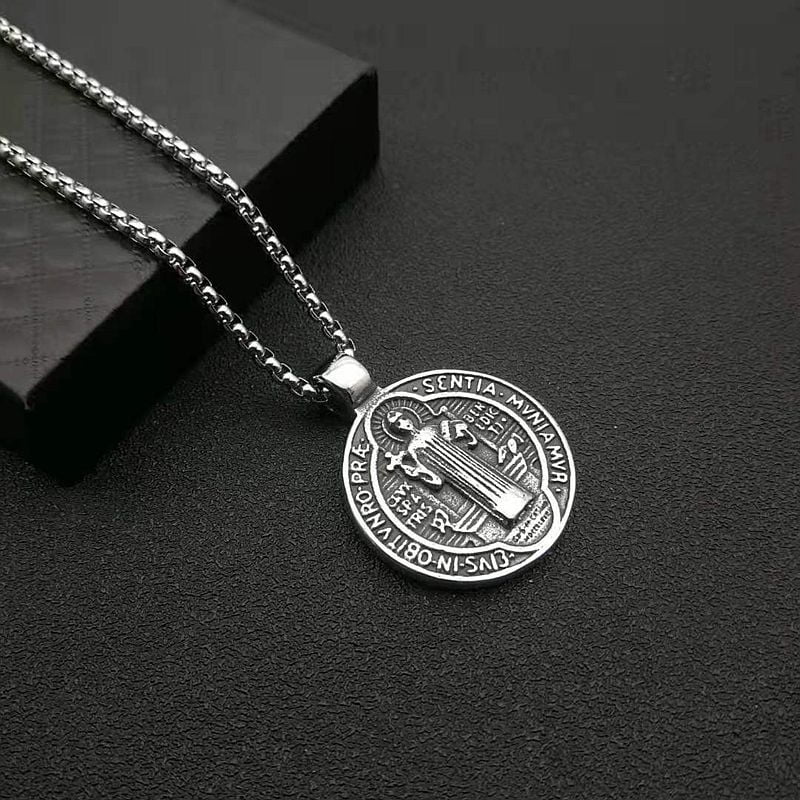 Catholic Saint Benedict Medallion Pendant Necklace 14K Yellow Gold San ...