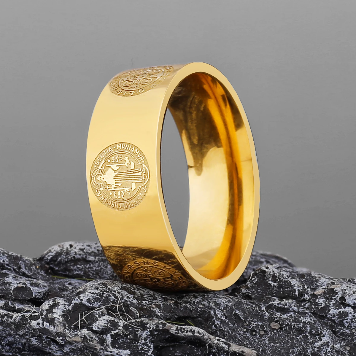 Catholic Saint Benedict Rings For Men 14K Yellow Gold San Benito ...