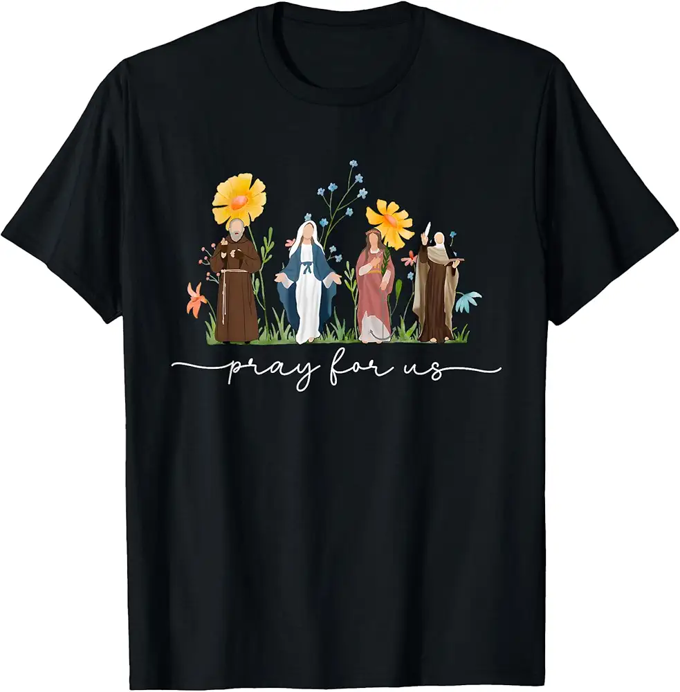 Catholic Saints Floral Christian Faith Religious Winter Art Unisex T ...