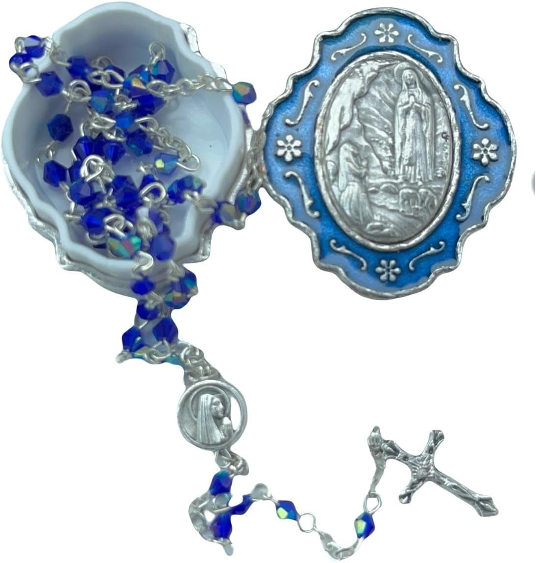 Catholic Silver Linked Rosary Set – 3mm Beads, 14.25" Length, Metal ...