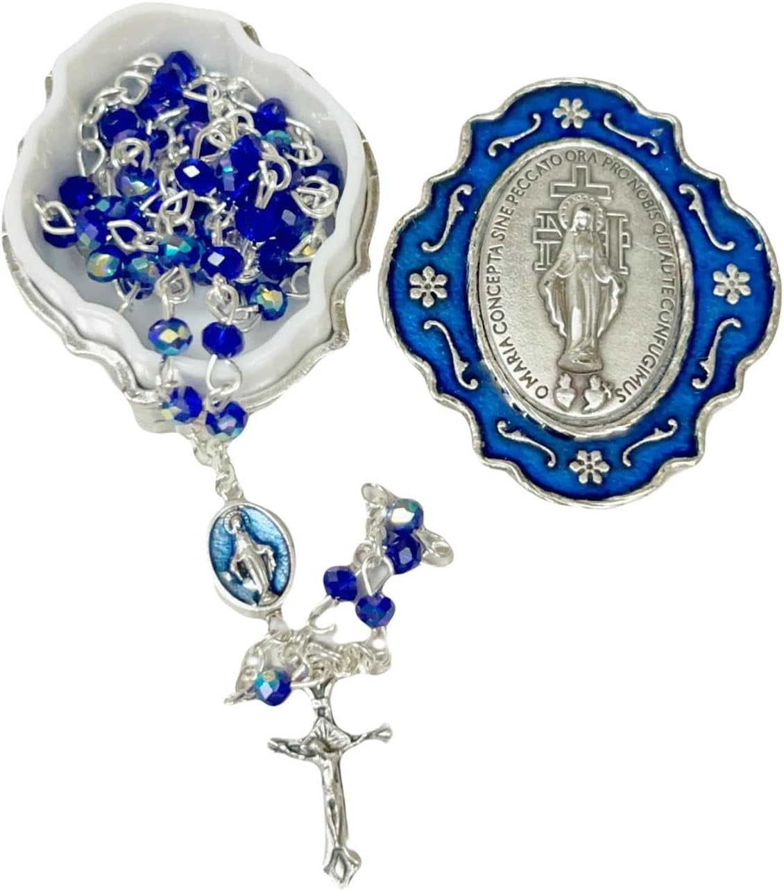 Catholic Silver Linked Rosary Set – 3mm Beads, 14.25" Length, Metal ...