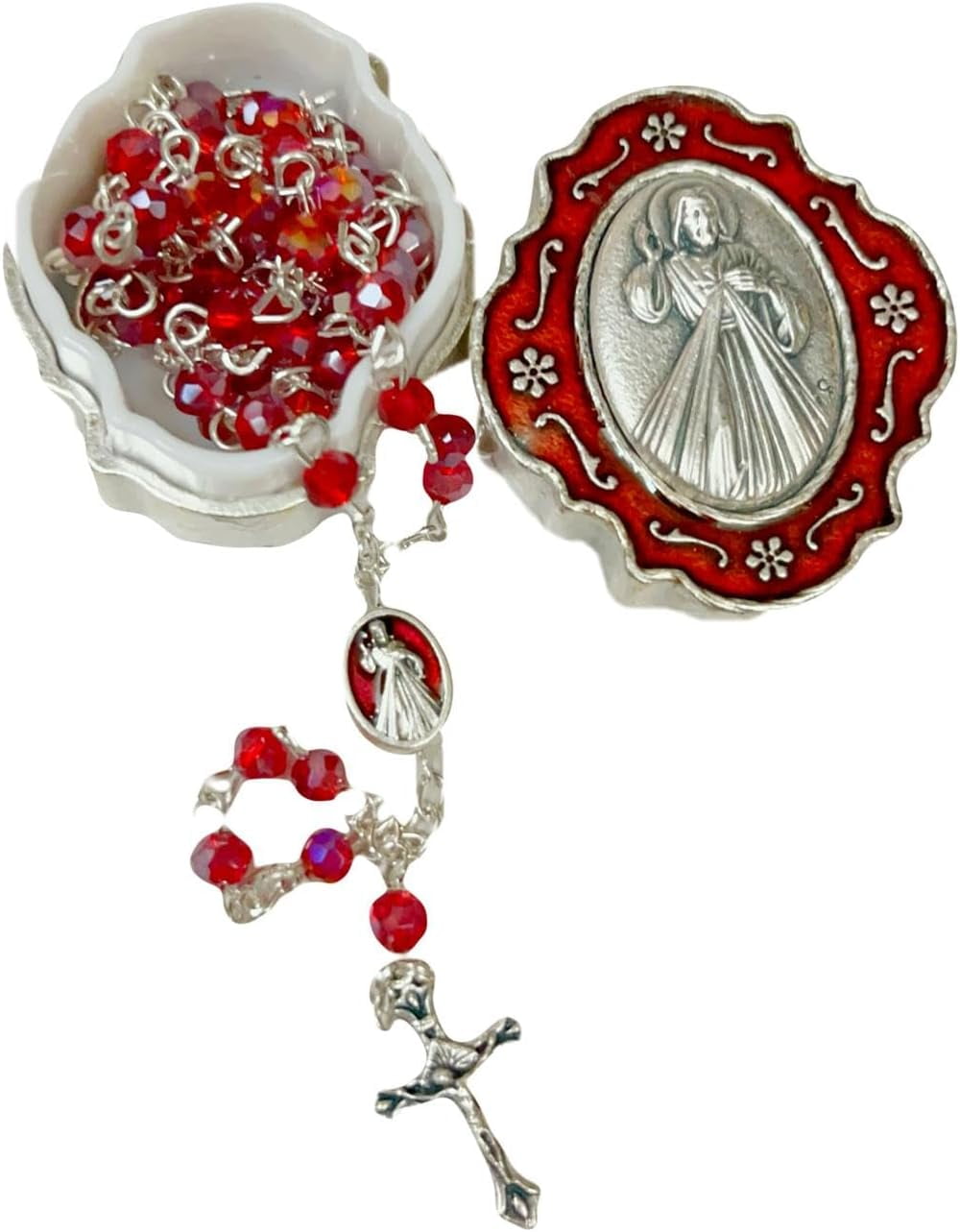 Catholic Silver Linked Rosary Set – 3mm Beads, 14.25" Length, Metal ...