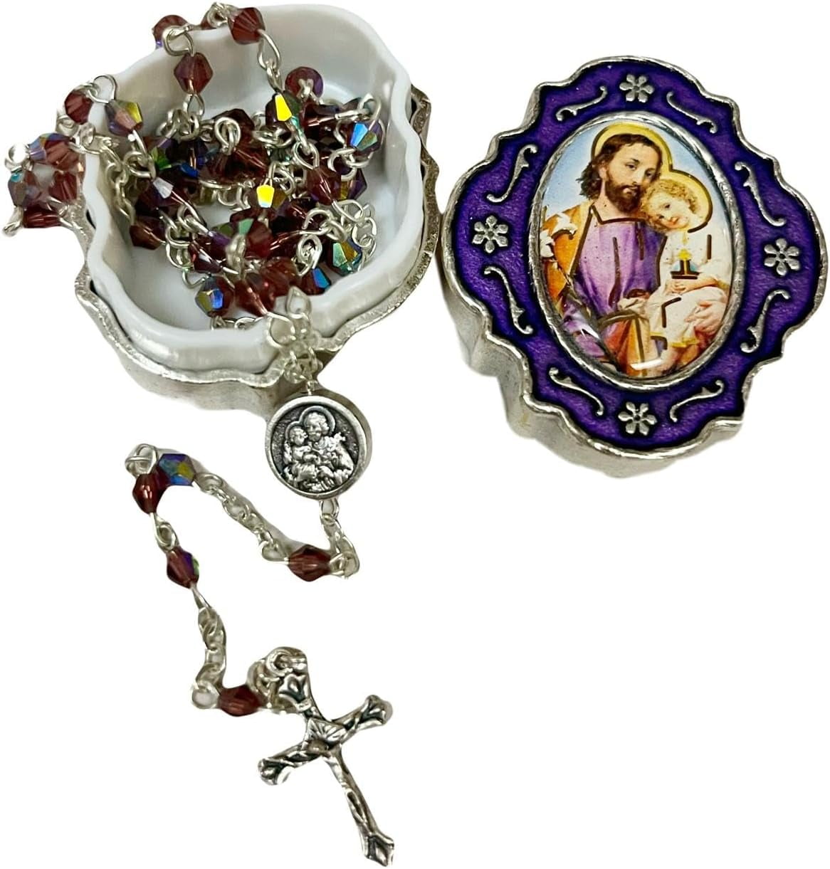 Catholic Silver Linked Rosary Set – 3mm Beads, 14.25" Length, Metal ...