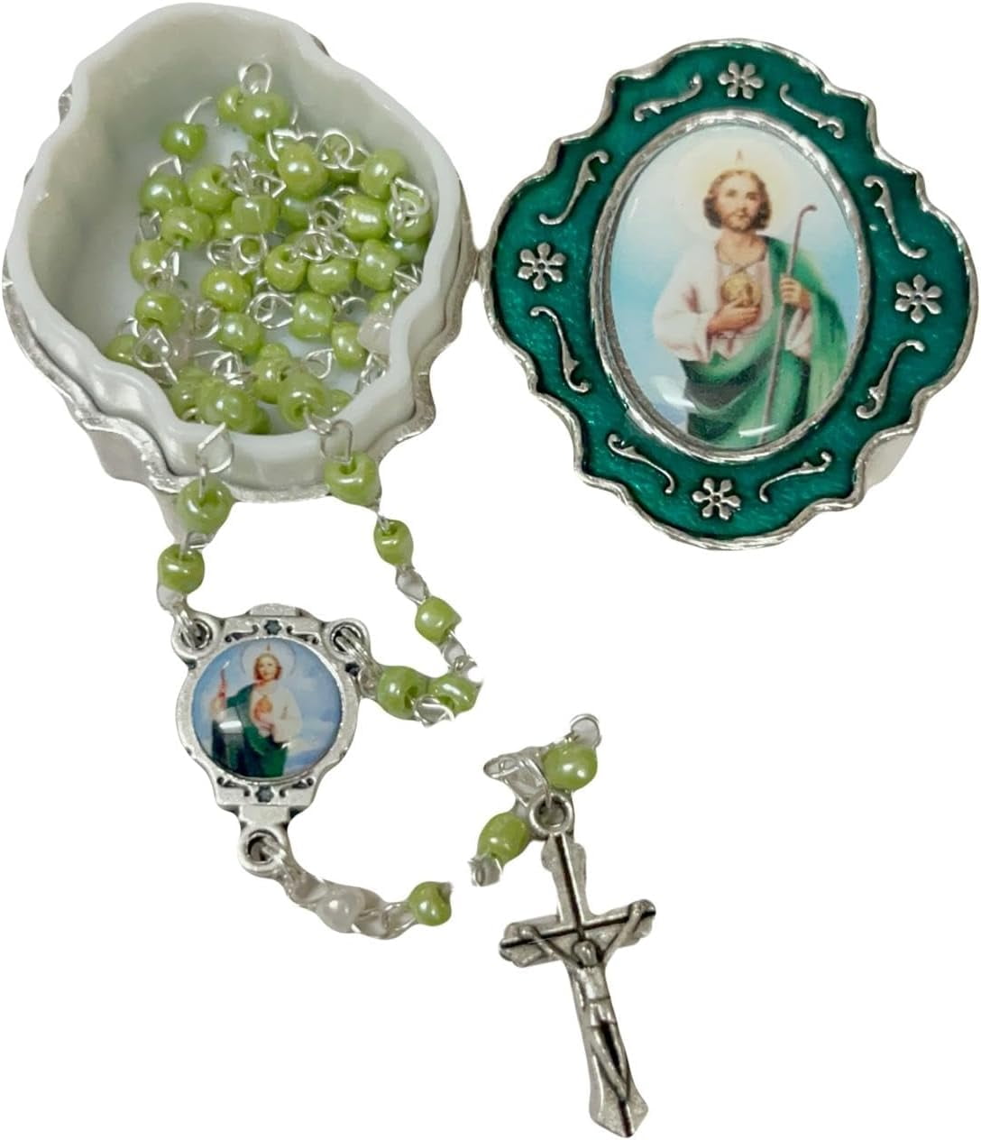 Catholic Silver Linked Rosary Set – 3mm Beads, 14.25" Length, Metal ...