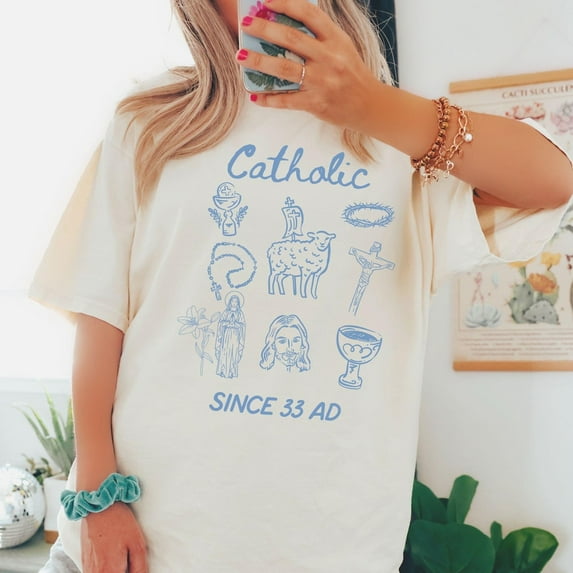 Catholic Since 33 Ad ® Tshirt, Virgin Mary Rosary Tee, Catholic S For ...